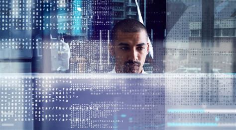 Closing In On The Code A Young Computer Programmer Looking Through Data Stock Image Image Of