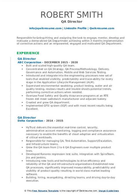 QA Director Resume Samples Templates For