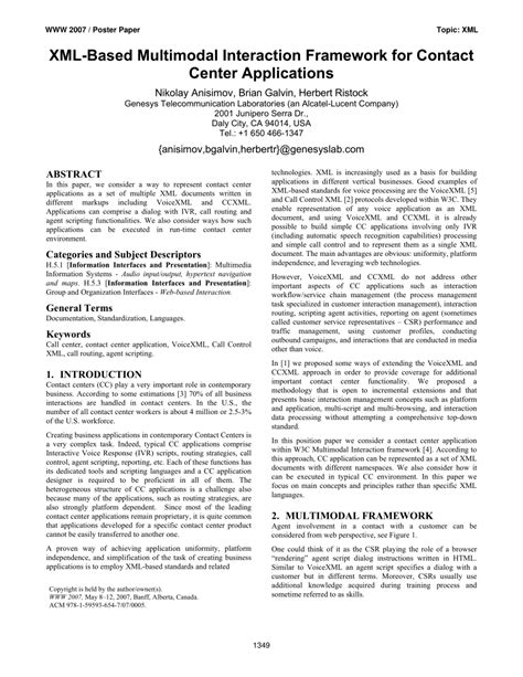 Pdf Xml Based Multimodal Interaction Framework For Contact Center