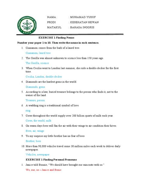 Exercise Part Of Speech Pdf Linguistics Syntax