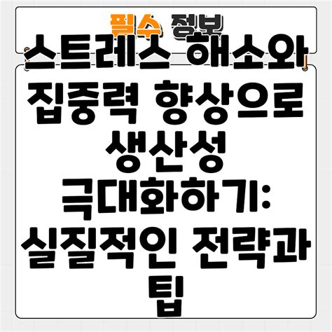 스트레스 해소와 집중력 향상으로 생산성 극대화하기 실질적인 전략과 팁