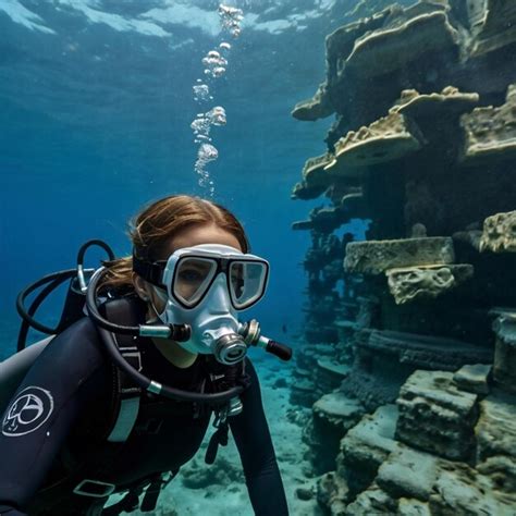 Scuba Divers On Shipwreck Premium Ai Generated Image