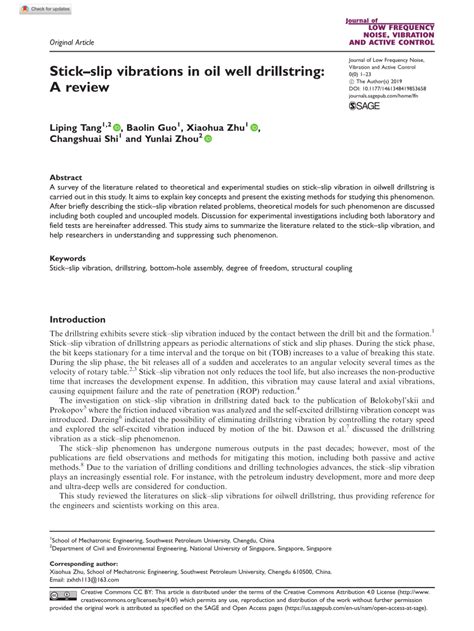 Pdf Stick Slip Vibrations In Oil Well Drillstring A Review