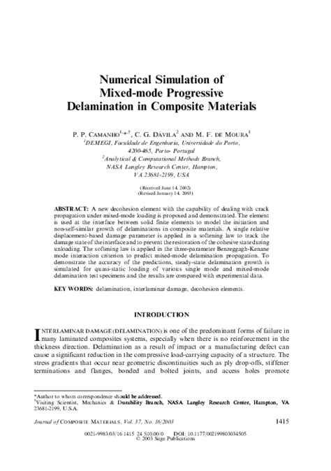 Pdf Numerical Simulation Of Mixed Mode Progressive Delamination In Composite Materials