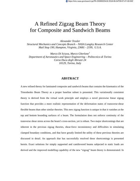 Pdf A Refined Zigzag Beam Theory For Composite And Sandwich Beams · A