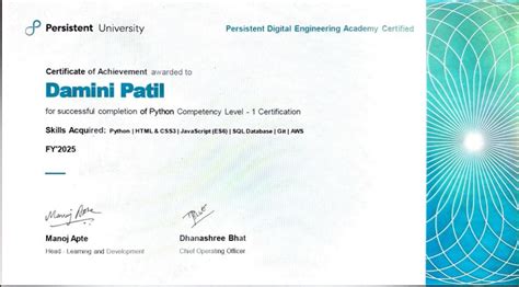 Pdea Python Webdevelopment Sql Git Aws Careergrowth Certification Damini S Patil 14