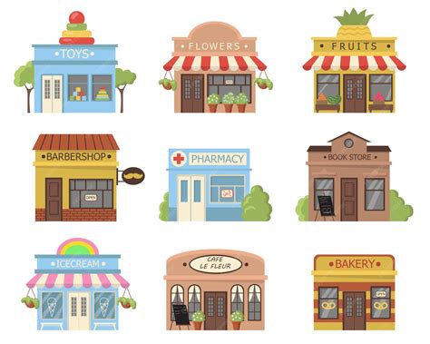 전통적인 상점 외관 세트 무료 벡터