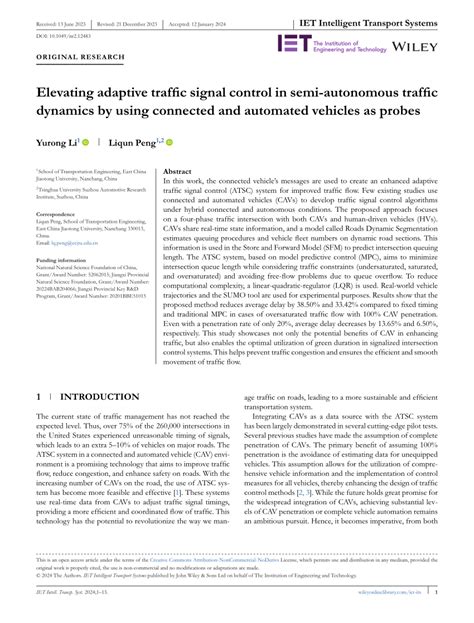 PDF Elevating Adaptive Traffic Signal Control In Semiautonomous Traffic Dynamics By Using
