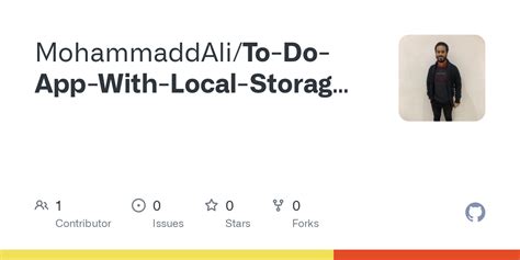 GitHub MohammaddAli To Do App With Local Storage HTML CSS JavaScript