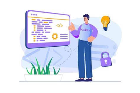 Premium Vector Programmer Working Concept With People Scene Vector Illustration