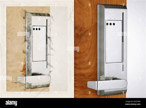 Illustration Sketch And Final Result Of A Electronic Badge Lock On
