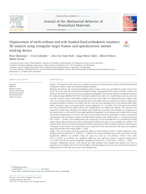 Pdf Displacement Of Teeth Without And With Bonded Fixed Orthodontic Retainers 3d Analysis