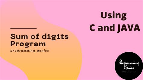 Sum Of Digits Program Using C And Java Basic Programs Set 1