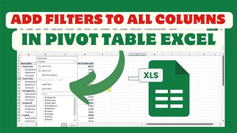 How To Add Filters To All Columns In Pivot Table Excel Youtube