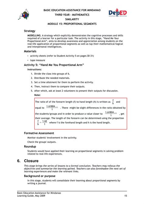 Mathematics 9 Proportional Segments Pdf Educational Assessment Education