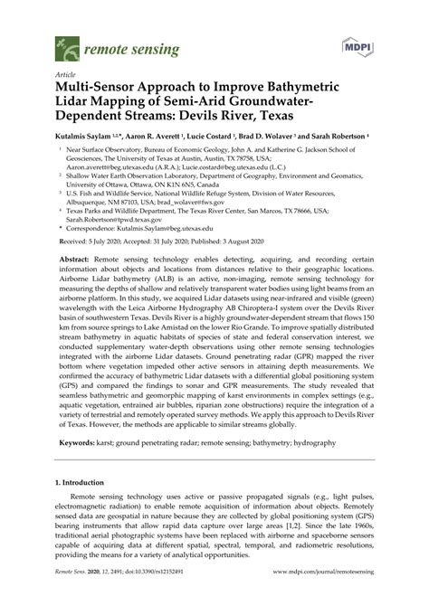 Pdf Multi Sensor Approach To Improve Bathymetric Lidar Mapping Of Semi Arid Groundwater