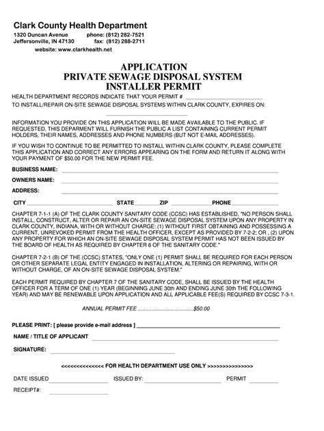 Application Private Sewage Disposal System Installer Permit Form Fill Out And Sign Printable