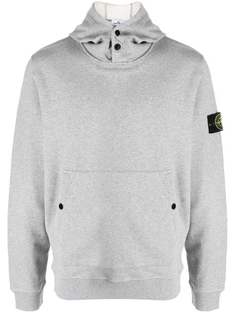 Stone Island Compass Motif Cotton Hoodie Grey Farfetch