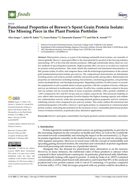 Functional Properties Of Brewers Spent Grain Protein Isolate Pdf