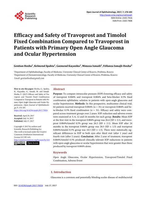 Pdf Efficacy And Safety Of Travoprost And Timolol Fixed Combination Compared To Travoprost In