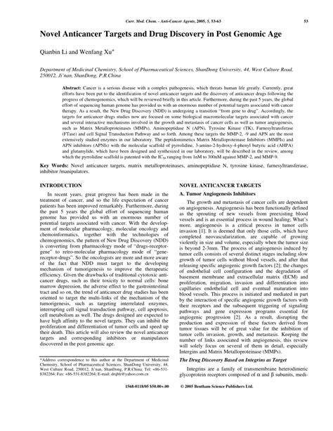 Pdf Novel Anticancer Targets And Drug Discovery In Post Genomic Age