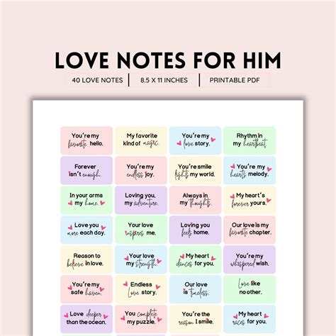 Love Notes For Him Printable Love Notes Card Mini Love Messages Reasons I Love You I Love