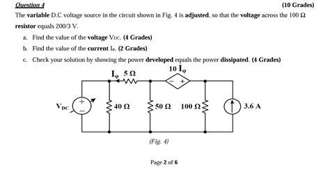 question 4 10 grades the variable dc voltage source in the circuit