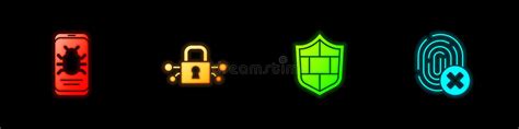 Set System Bug On Mobile Cyber Security Shield With Brick Wall And