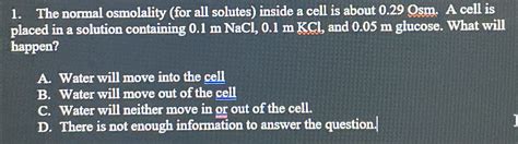 Solved The Normal Osmolality For All Solutes ﻿inside A