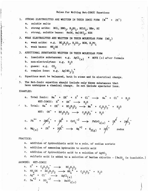 Net Ionic Equations Worksheet