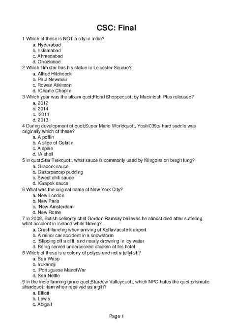 CSC257 Test 10 CSC257 CSC Final 1 Which Of These Is NOT A City In India A Hyderabad B