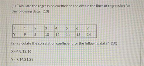 Solved 1 Calculate The Regression Coefficient And Obtain