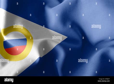 3D illustration flag of Chukotka Autonomous Okrug is a region of Russia ...