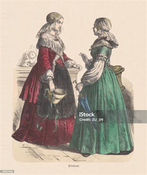 네덜란드 의상 19 세기 손 색 나무 조각 출판 C1880 19세기에 대한 스톡 벡터 아트 및 기타 이미지 19세기 19세기 스타일 2명 Istock