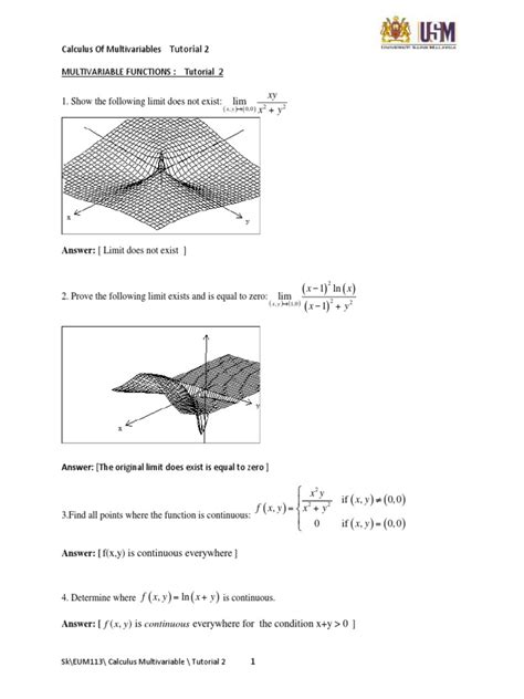 Multivariable Functions Tutorial 2022 For Students Pdf Teaching