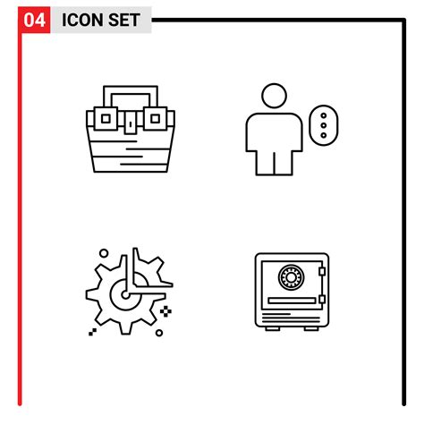 Set Of 4 Modern Ui Icons Symbols Signs For Bag Password Material Avatar Cog Editable Vector