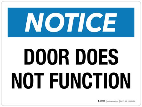 Notice Door Does Not Function Landscape Wall Sign