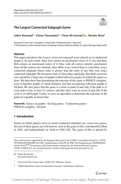the largest connected subgraph game request pdf