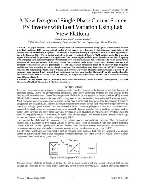 Pdf A New Design Of Single Phase Current Source Pv Inverter Wp Content Uploads