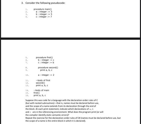 Solved 3 Consider The Following Pseudocode 1 Procedure