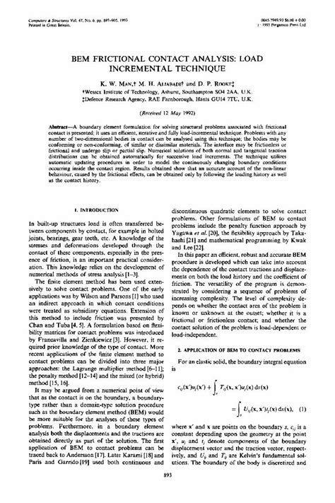 pdf bem frictional contact analysis load incremental technique