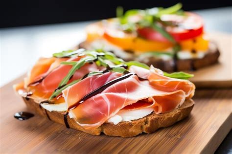 premium ai image closeup of openface prosciutto sandwich