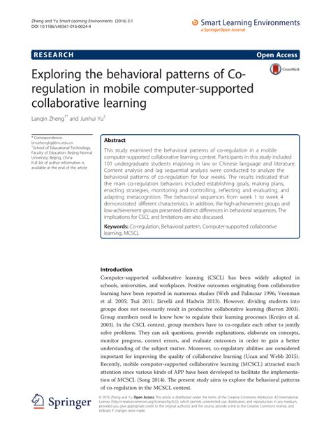 Pdf Exploring The Behavioral Patterns Of Co Regulation In Mobile Computer Supported
