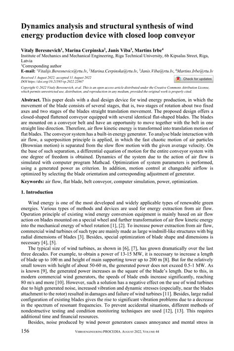 Pdf Dynamics Analysis And Structural Synthesis Of Wind Energy Production Device With Closed