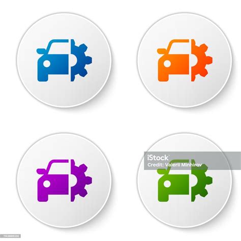 컬러 자동차 서비스 아이콘 흰색 배경에 고립입니다 자동차 정비사 서비스 정비사 서비스 수리 서비스 자동 정비사 유지 관리 기호입니다 원 버튼의 색상 아이콘을 설정 합니다