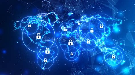 Cyber Security And Digital Computer Protection With Padlock Symbol And World Map Global Data