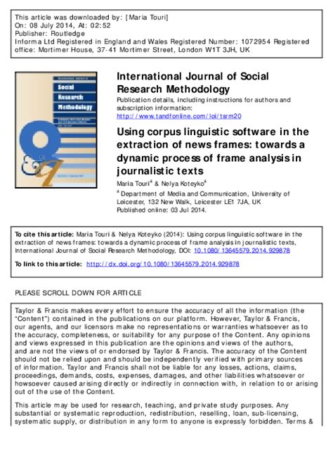 Pdf Using Corpus Linguistic Software In The Extraction Of News Frames Towards A Dynamic