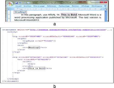 A A Part Of A Word Document And B Its Xml Representation Of Some Download Scientific
