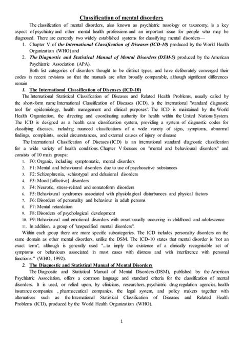 Classification Of Mental Disorders Pdf