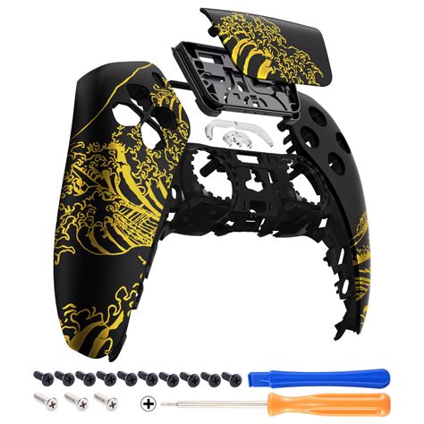 Extremerate The Great Golden Wave Off Kanagawa Black Front Housing Shell Compatible With Ps5